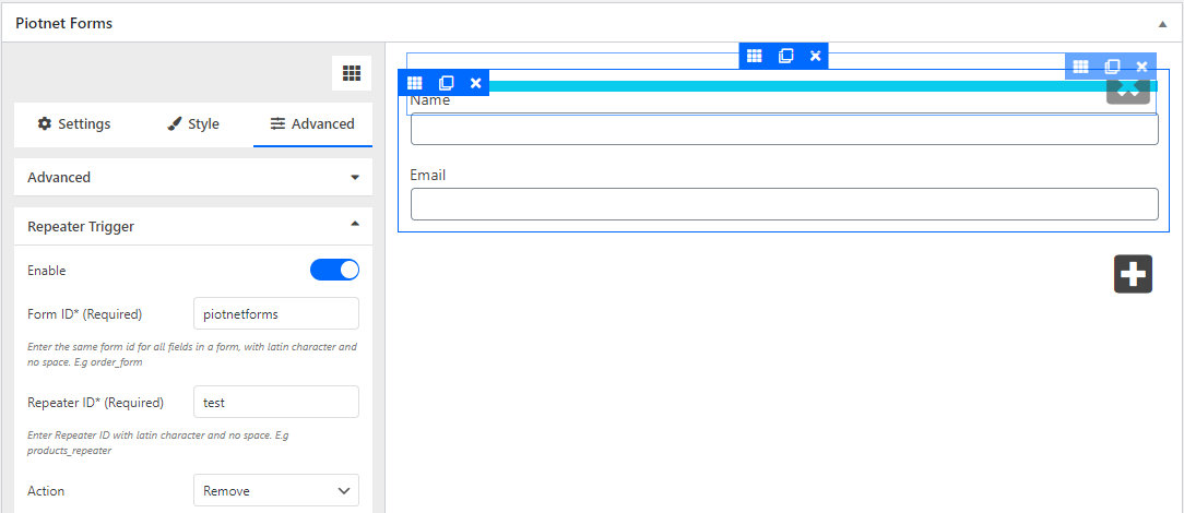 Repeater Fields Multi Level Nested Piotnet Forms