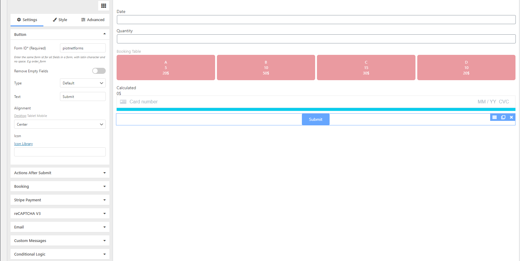 Form Booking - Piotnet Forms