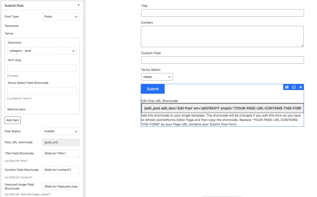 Front End Post Submission Editing Piotnet Forms