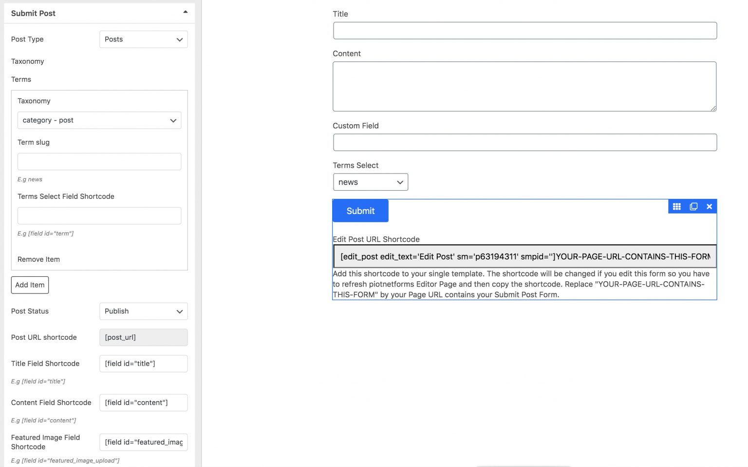Front-end Post Submission, Editing - Piotnet Forms