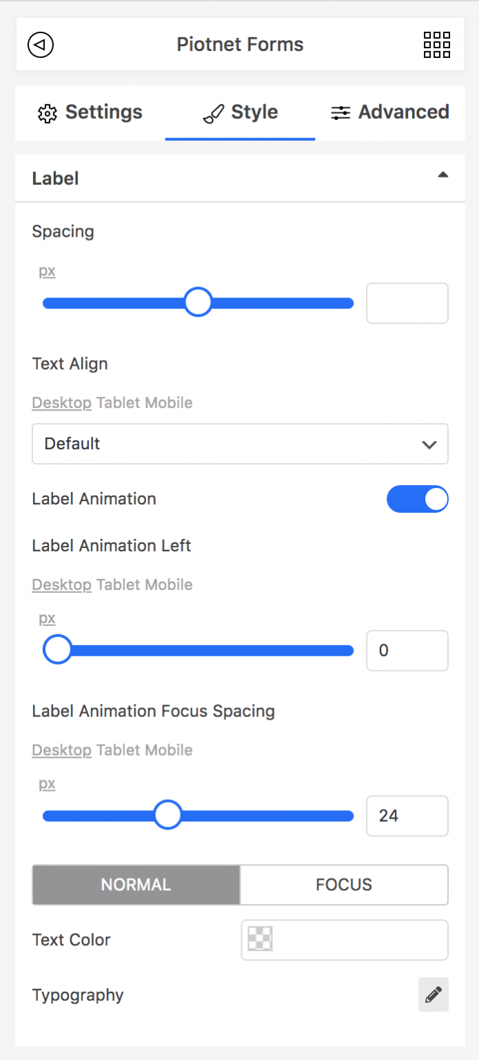 Label Animation - Piotnet Forms