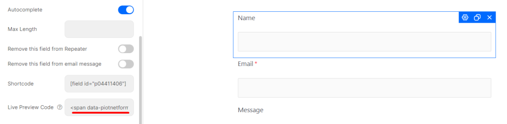 Live Preview Field Value - Piotnet Forms