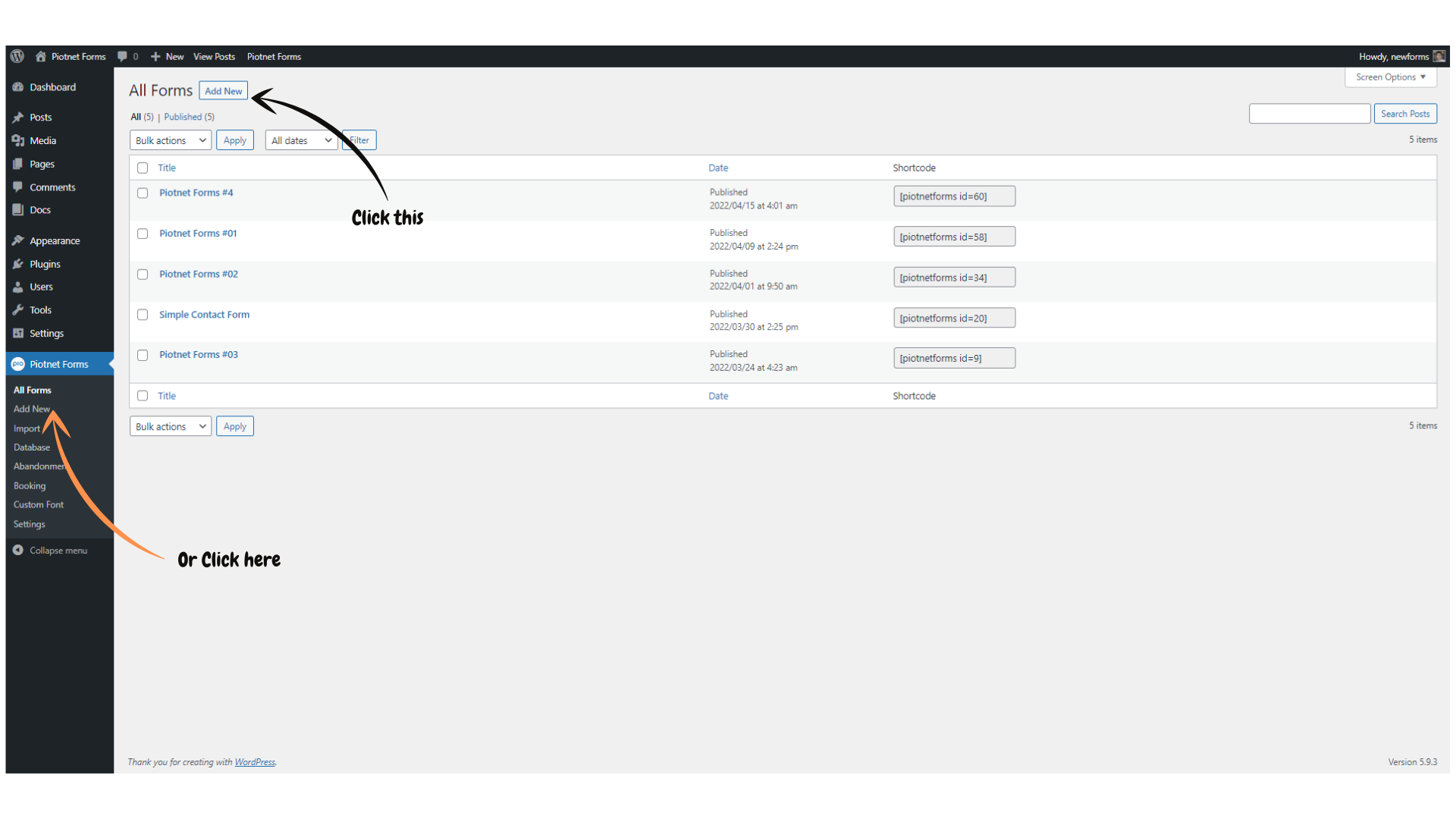 Create Your First Form Piotnet Forms